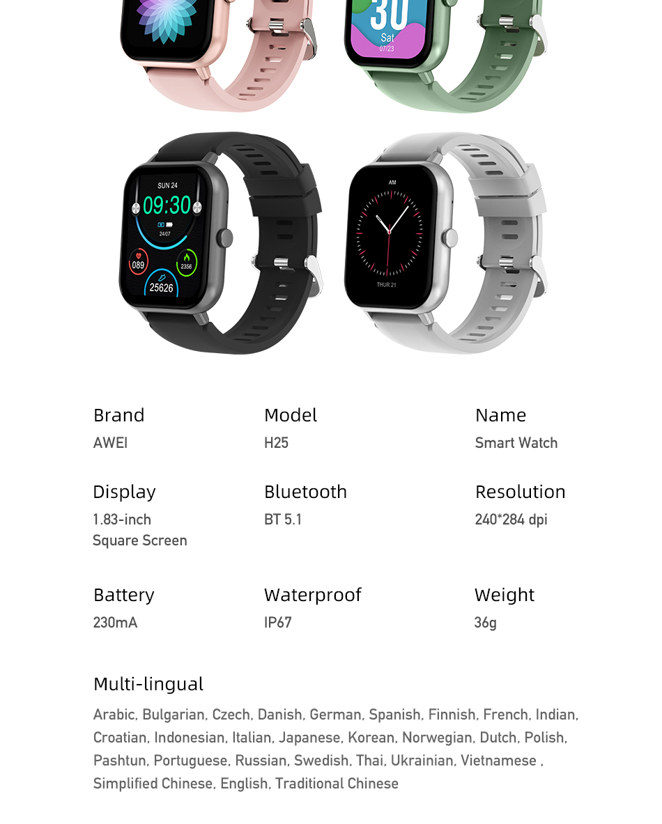 Awei H25 Smartwatch 1.83” | Bluetooth Call | 24-hour Health Monitoring ...