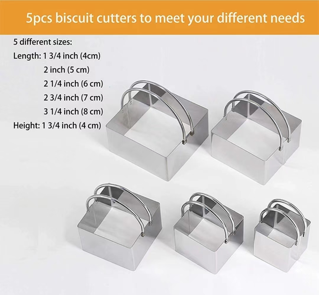 5pcs Square/Round Cookie Cutter Set Stainless Steel Cookie Cutter with ...