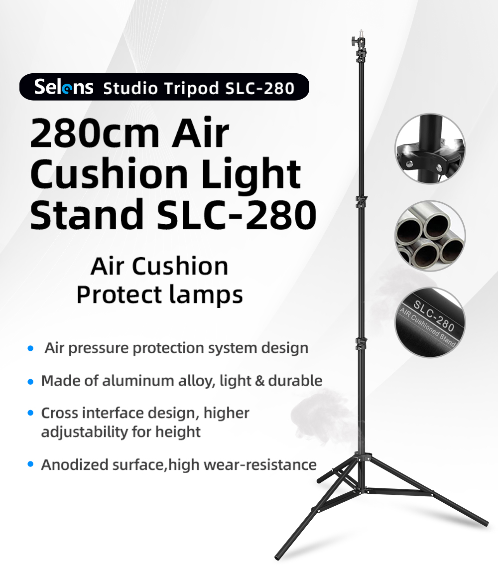 Selens 280cm Light Stand Tripod Air Cushion Protection Stand For Studio Softbox Flash Strobe ...