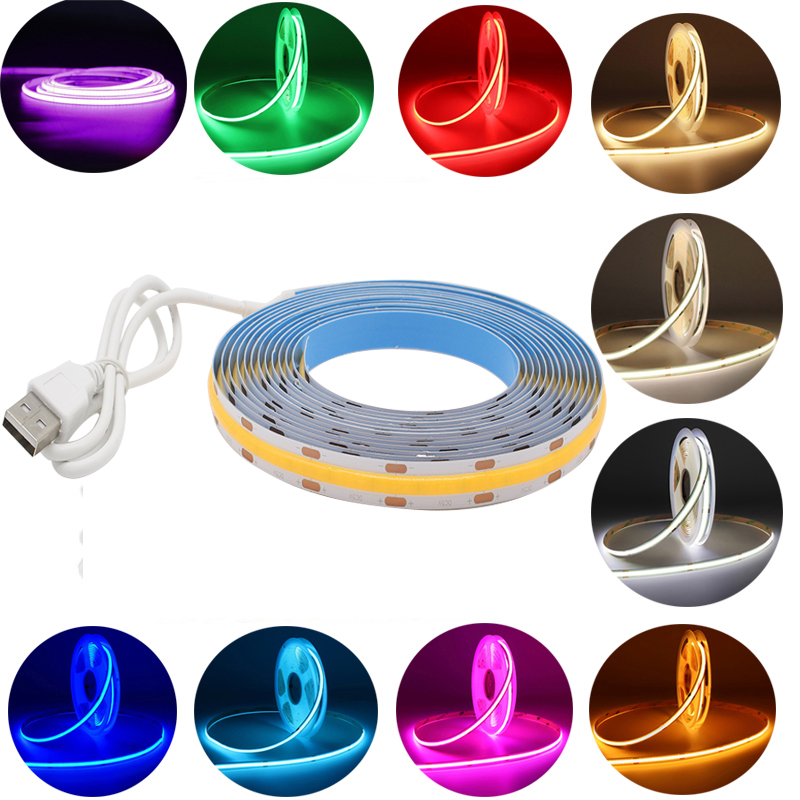 DC5V USB COB LED Strip Light with Switch 1m 2m 3m 5m Flexible Warm ...