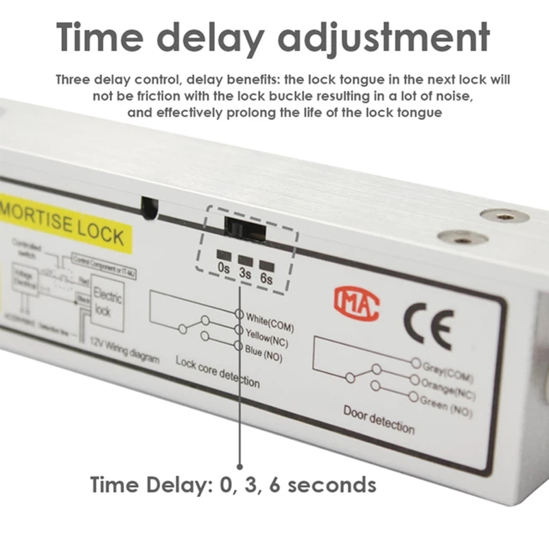 5 wires DC12V Electric Lock Magnetic with Timer Mortise Door Lock Fail ...