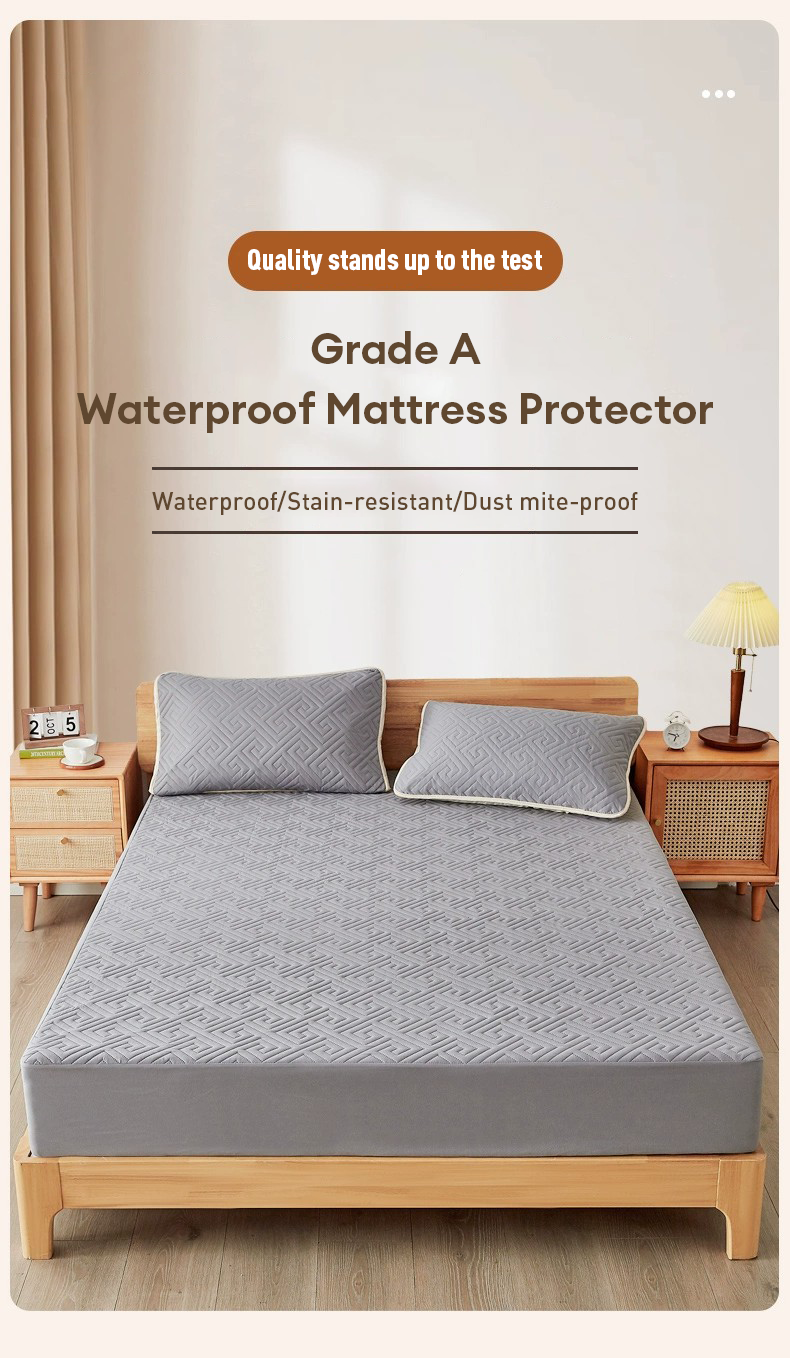 100% Waterproof Quilted Cotton Bed Sheet Machine Washable Dust Resistant Fully Wrapped Anti-Slip ...