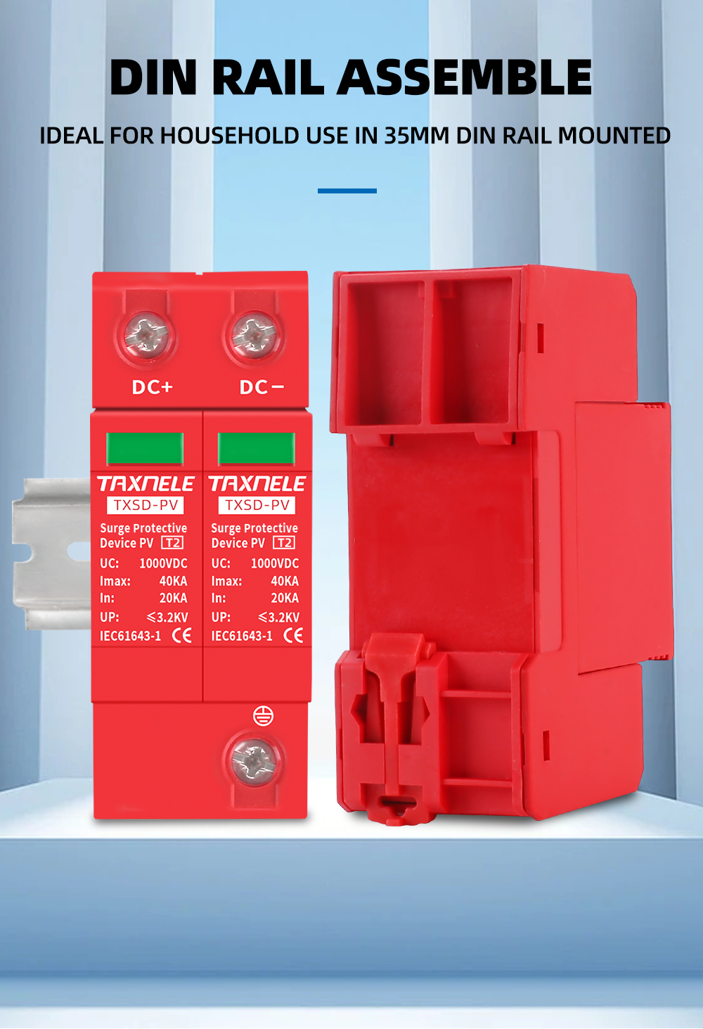 DC SPD Surge Protective Device 2P 40KA 60KA 600V 800V 1000V Solar PV ...