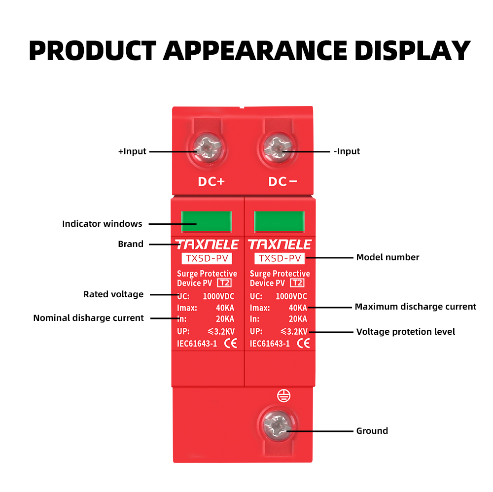 DC SPD Surge Protective Device 2P 40KA 60KA 600V 800V 1000V Solar PV ...