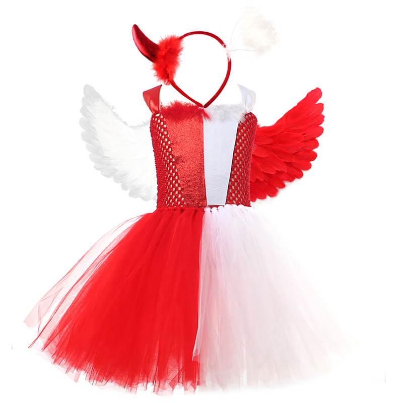 Red White Black Angels Demons Costume for Girls Kids Halloween Tutu ...