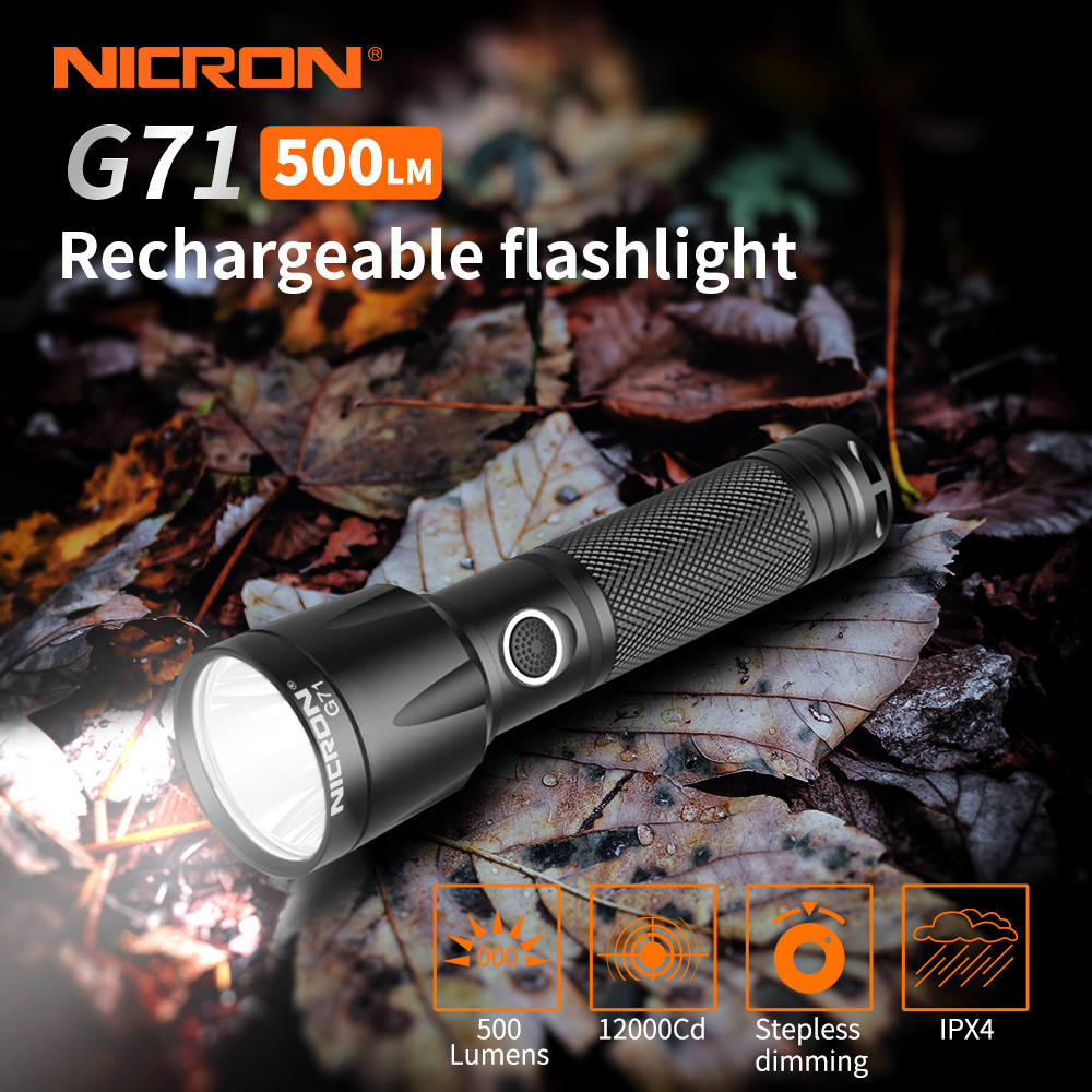 Nicron Flashlight G71 Rechargeable Led Flashlight 500 Lumens Super Long ...