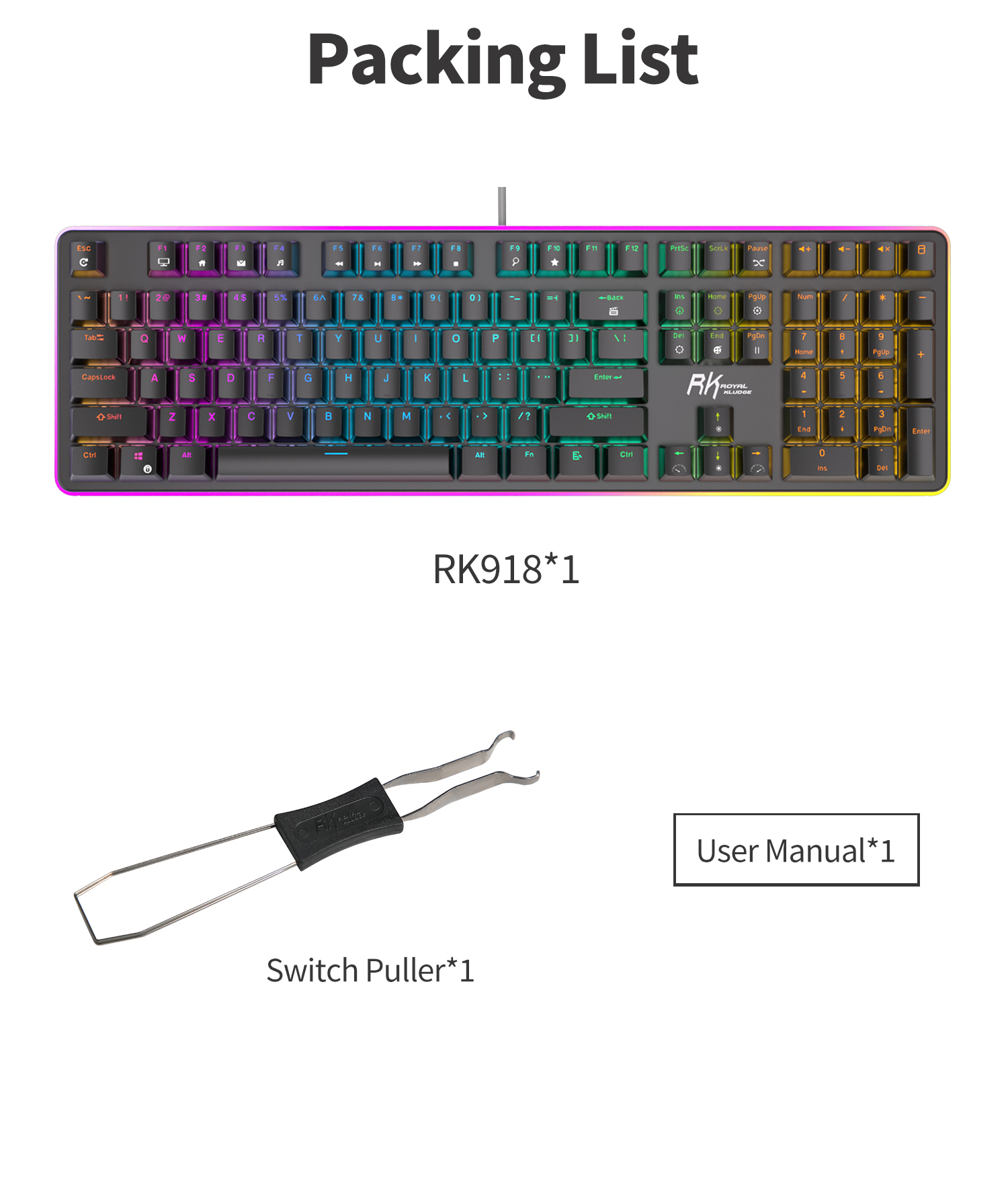 Royal Kludge RK918 Full RGB Backlit Wired Mechanical Keyboard Gateron ...