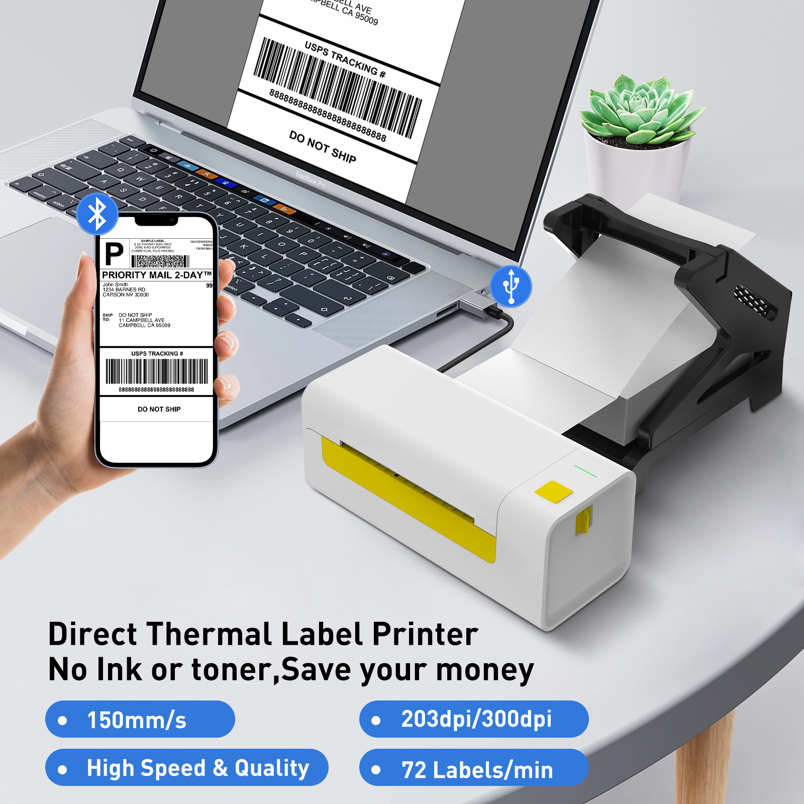 Flashlabel A6 Thermal Printer-Y486, Bluetooth USB waybill printer ...
