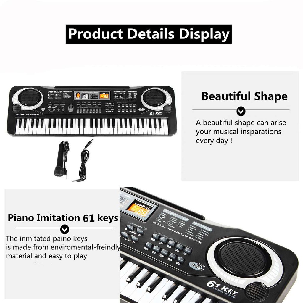 KIDS ZONE Electronic Keyboard Portable Digital Music 61 Keys Electronic ...