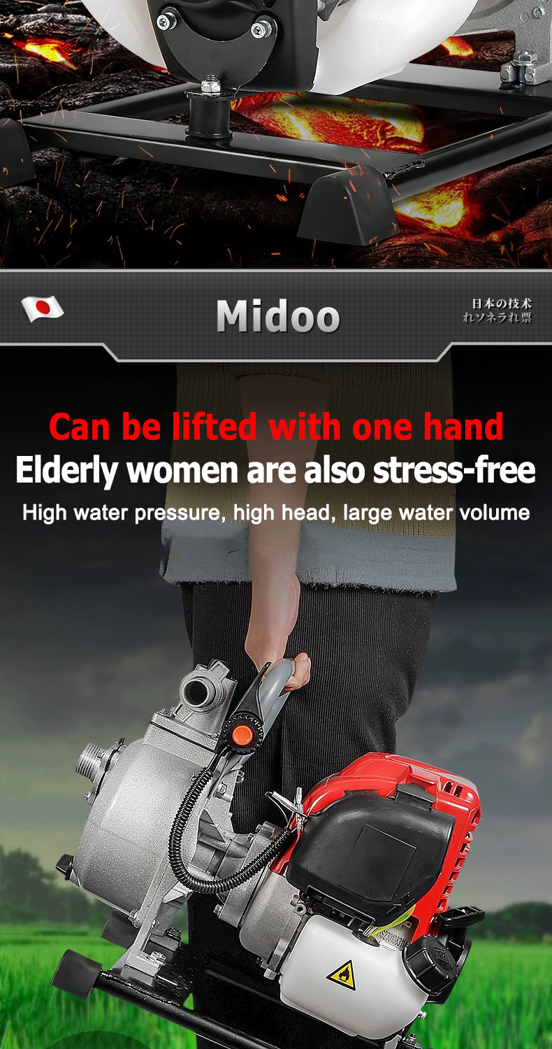 MIDOO Water Pump 2-stroke Gasoline Engine Water Pump 7HP High-Lift ...