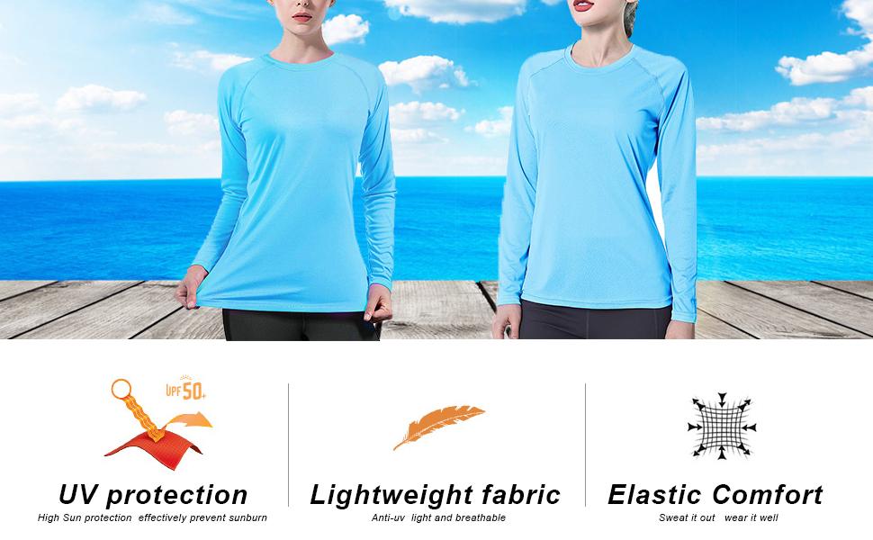 Women's UPF50+ Long Sleeve UV Sun Protection Shirts Quick Dry Rash Guard Swim Outdoor T-Shirt ...