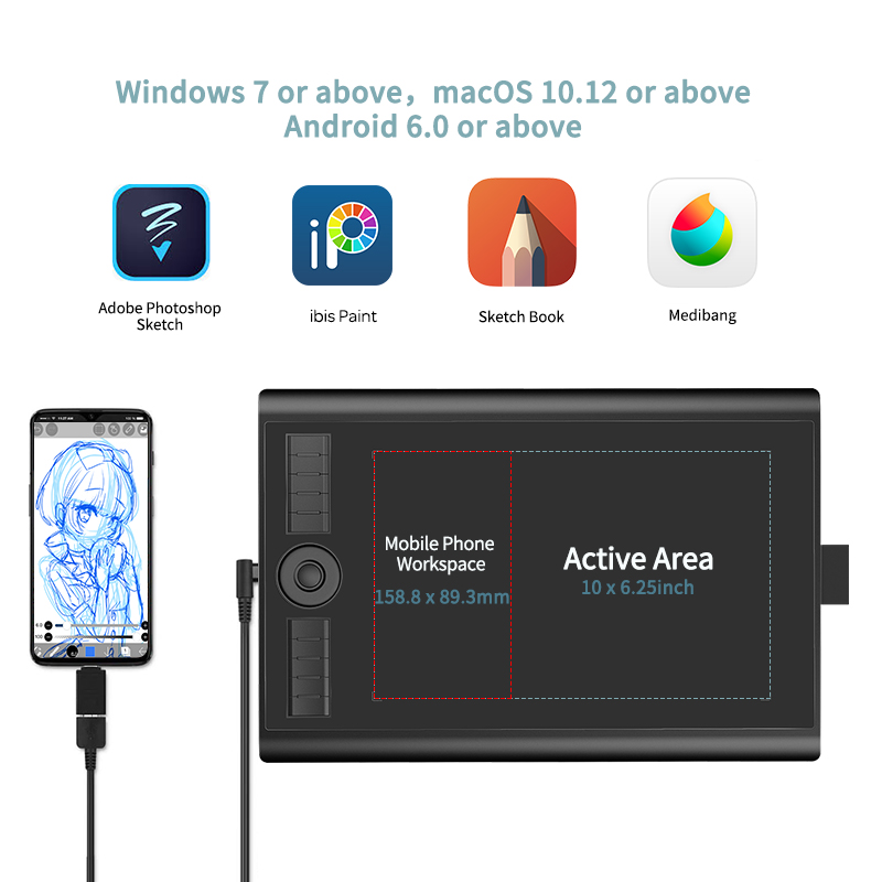 GAOMON M10K PRO 10 x 6.25 Inches Art Digital Graphic Tablet for Drawing ...