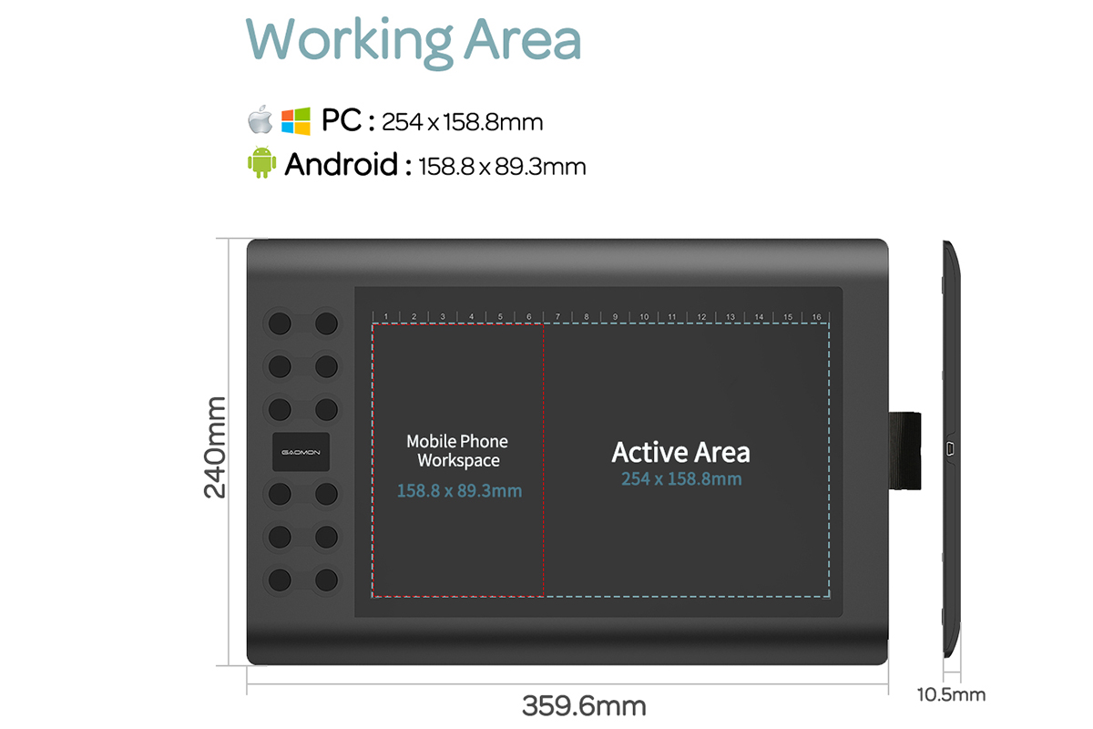 GAOMON M10K PRO 10 x 6.25 Inches Art Digital Graphic Tablet for Drawing ...