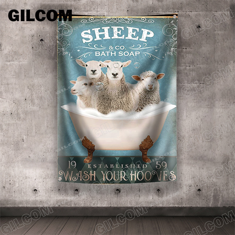 Wash Your Farm Animal Poster Flag Sheep Rabbit Bath Soap Guinea Pig ...
