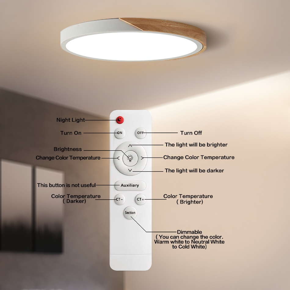 Gogeous Ceiling Led Light With Remote Tri Color Led Ceiling Wooden ...