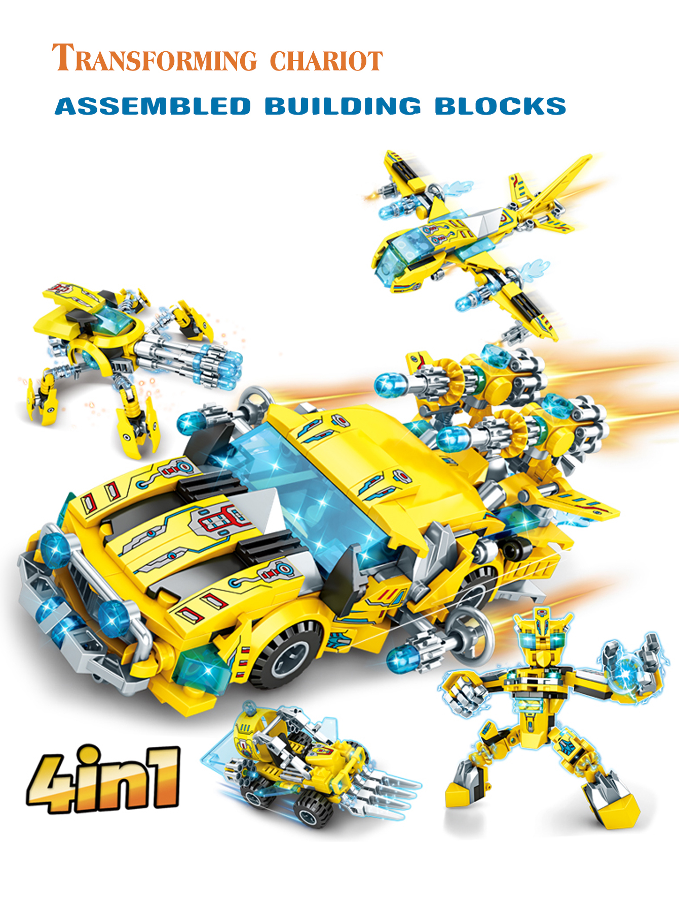 Diy Transforming Car Model Building Block Four-in-One Transforming Team ...