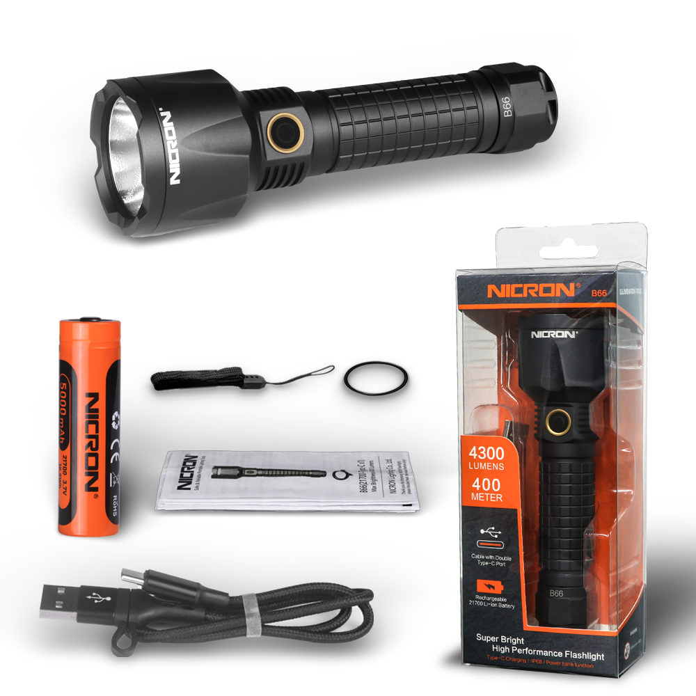 NICRON Flashlight B66 4300 Lumens Super High Brightness Flashlight ...