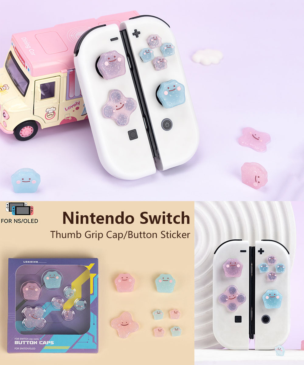 GeekShare Nintendo Switch Thumb Grip Cap Cute Cross D-Pad Button Caps ...