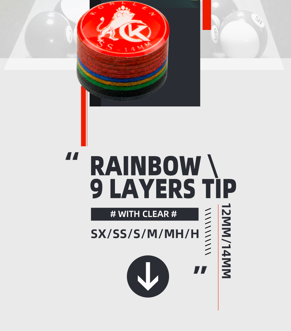 Konllen Rainbow Tip Billiards Tips SX/SS/S/M/MH/H 11mm/14mm Pool Cue ...