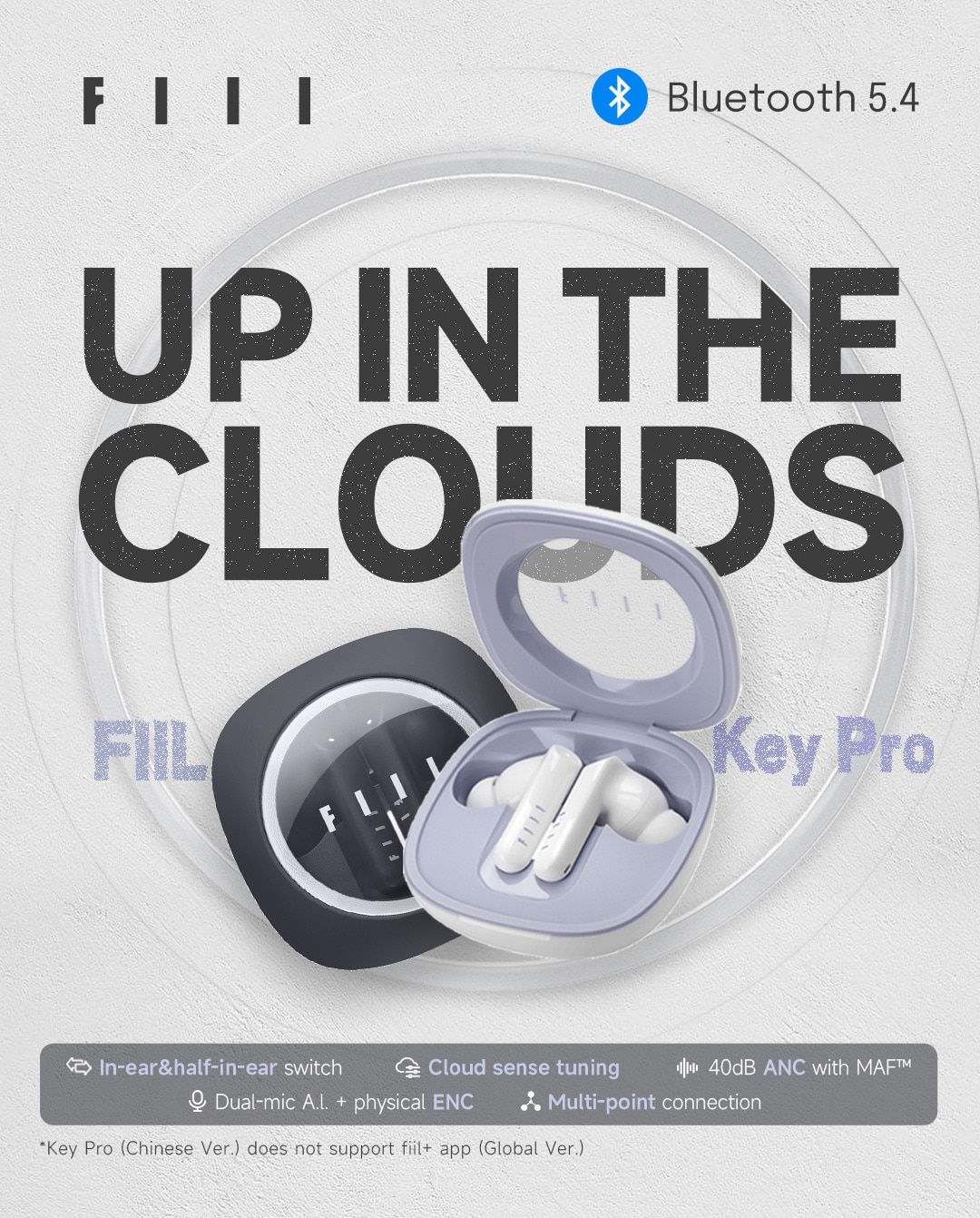 FIIL Key Pro Wireless Bluetooth 5.4 Headphones TWS 40dB ANC MAF ...