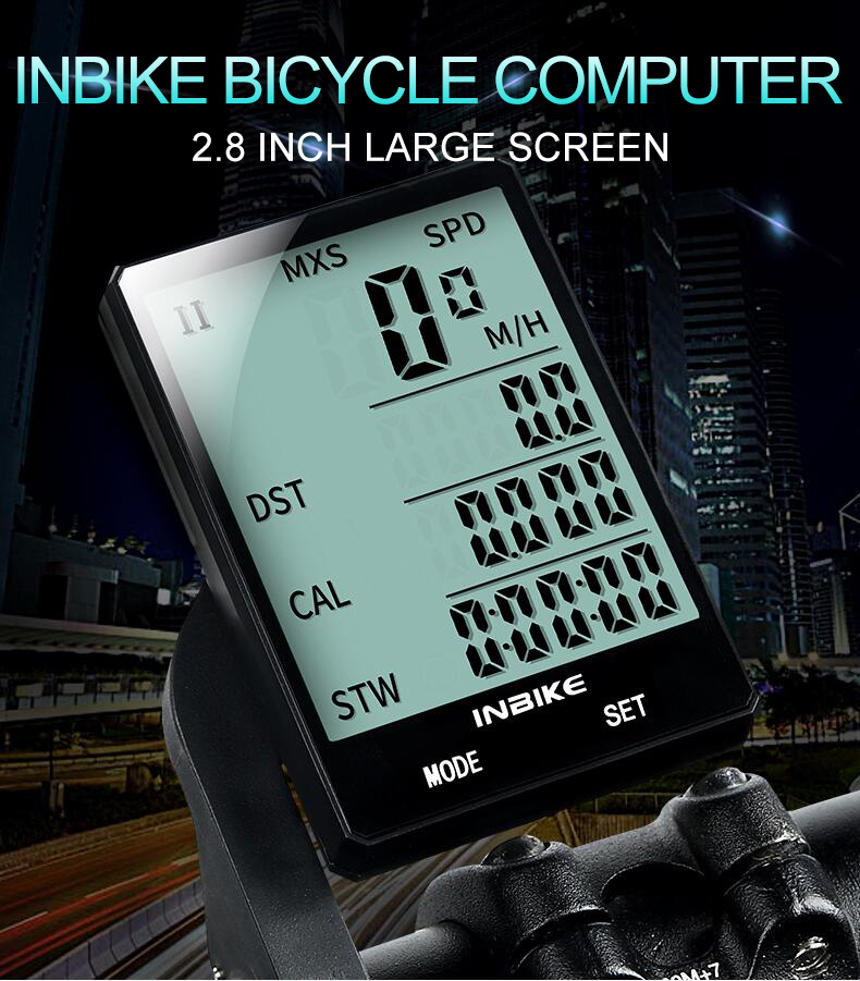 INBIKE Rainproof Bike Computer Wireless and Wired 2.8 inch Multifunction Bicycle Odometer ...