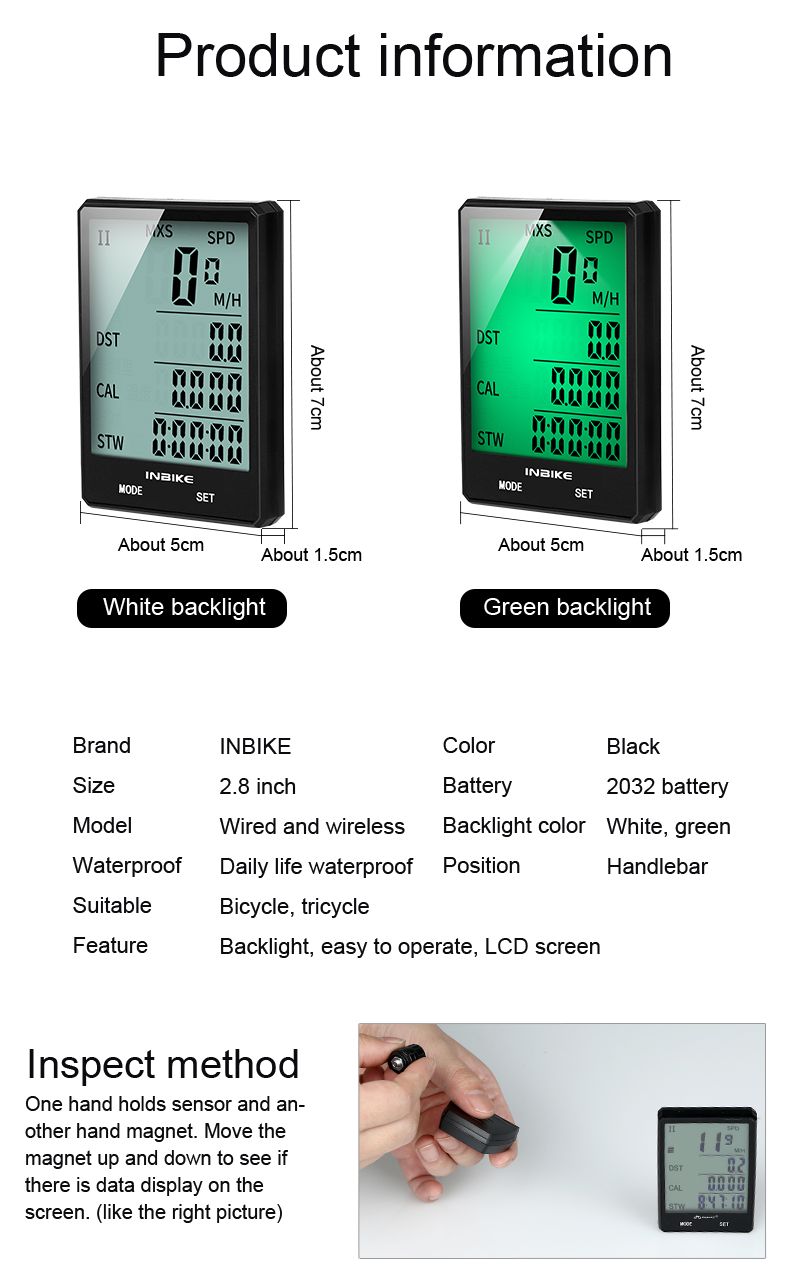 INBIKE Rainproof Bike Computer Wireless and Wired 2.8 inch Multifunction Bicycle Odometer ...