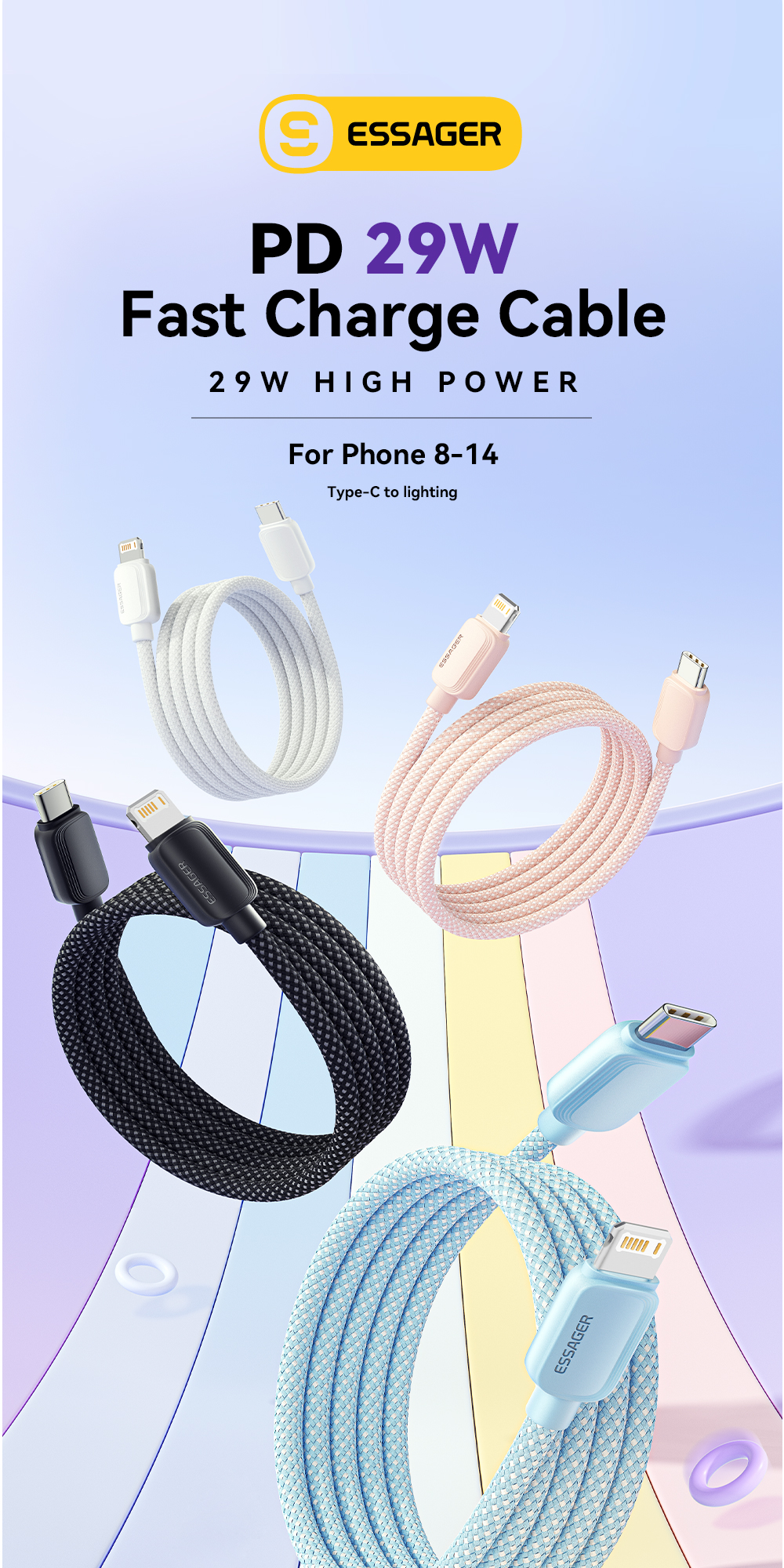 Essager Type C To L PD 29W Cable For Ip 14 Fast Charging Cord | Shopee ...