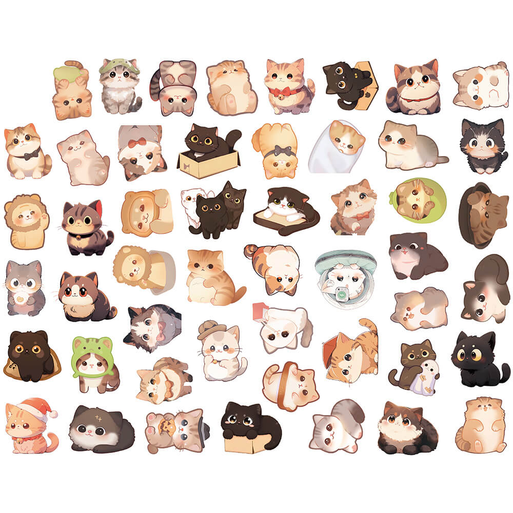 [Large sticker]50PCS Cartoon Cute Funny Cat Animal Stickers for Bike Skateboard Car Helmet ...