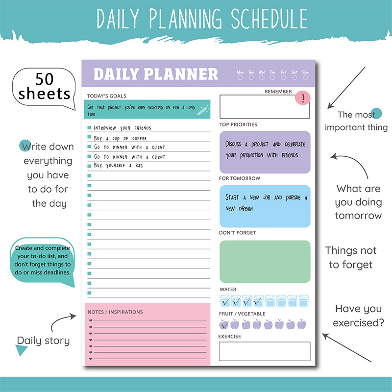 50 Sheets/Pack Daily Planner Paper Memorandum Notebook Office ...