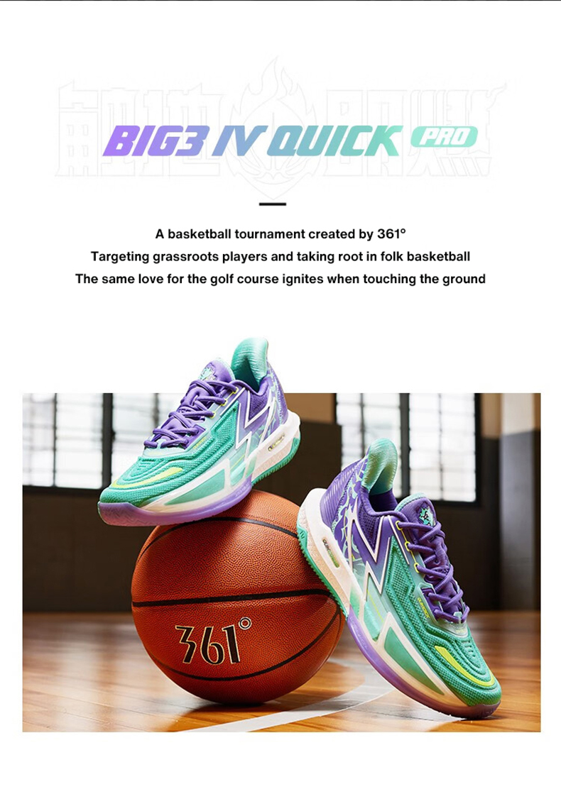 361 Degrees Big3 4.0 Quick Pro Men Basketball Shoes Actual Combat Defender Wear-Resistant ...
