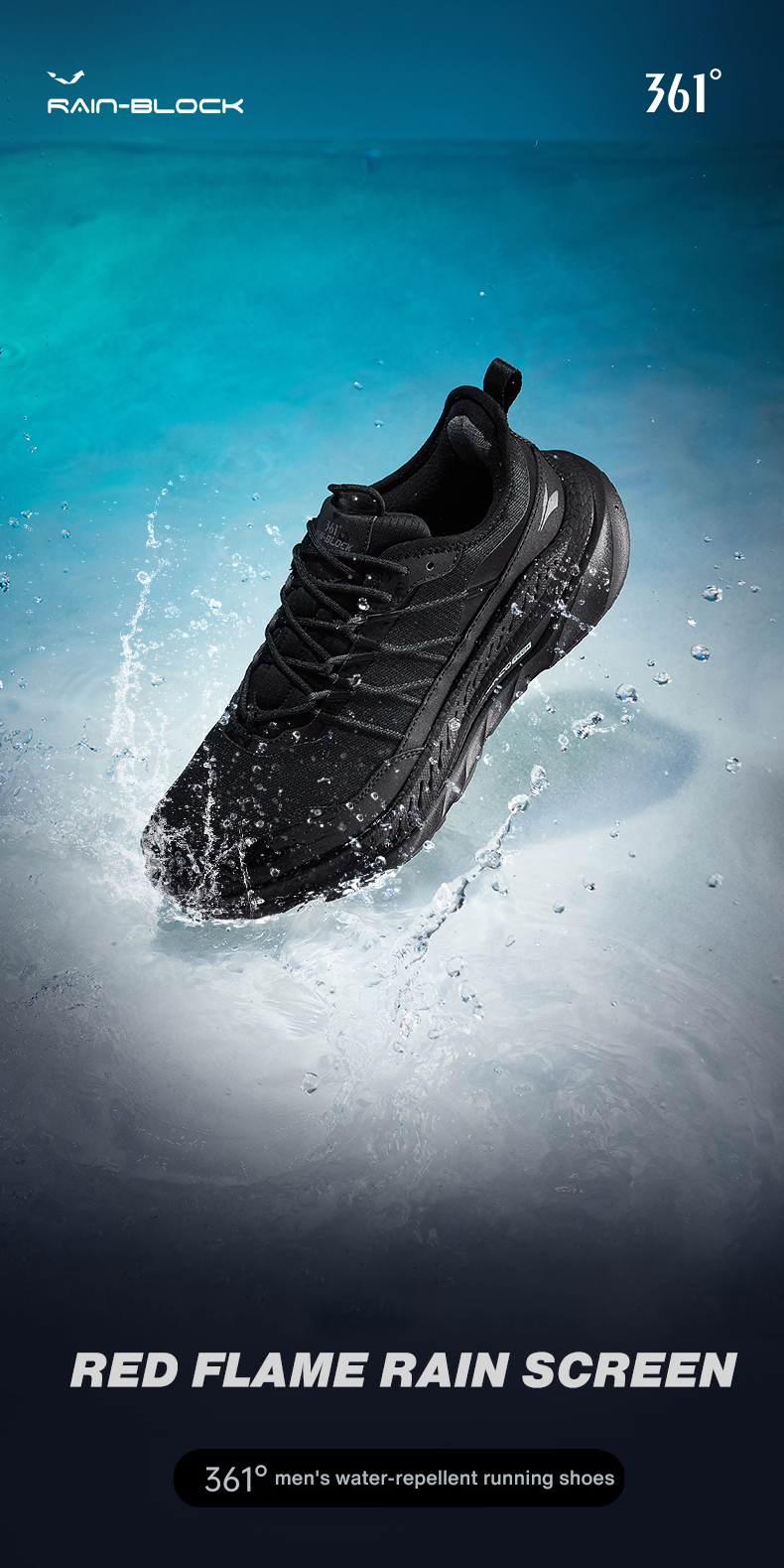 361 Degrees Fierce Rainblock Men Running Shoes Breathable Cushioning ...