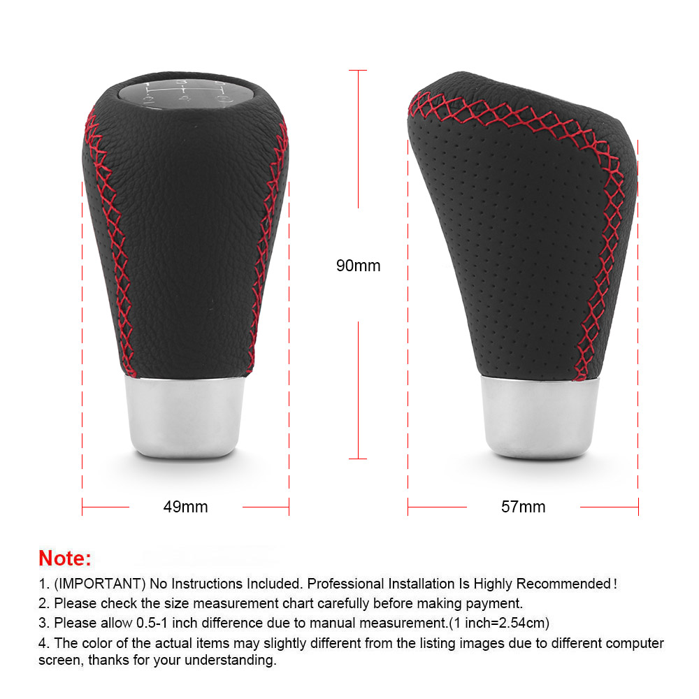 Universal 5 Speed Gear Shift Knob Manual Leather Red Stitch M8 M10 M11 ...