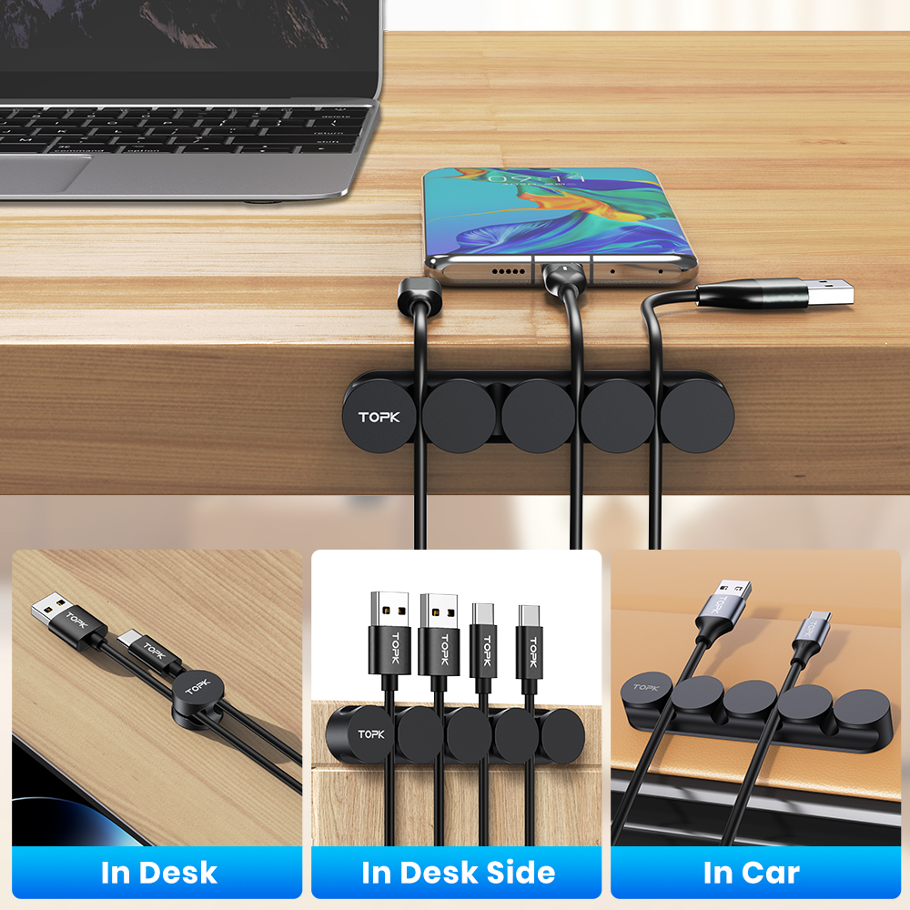 TOPK Cable Organizer Silicone USB Cable Winder Desktop Tidy Management ...