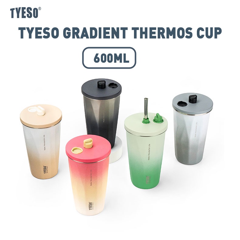 600ml Tyeso Gradient Coffee Mug Vacuum Insulated Bottle Tumbler with Straw Stainless Steel ...