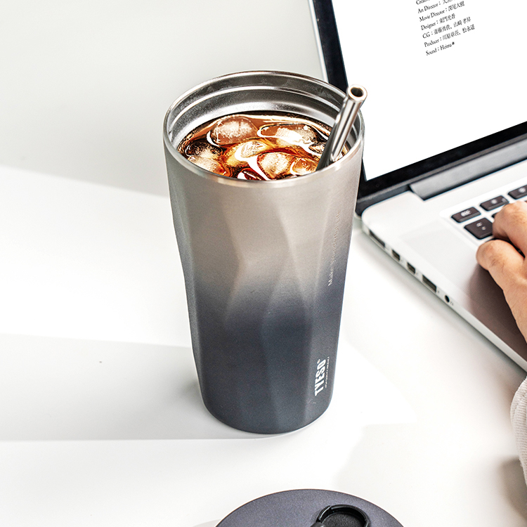 600ml Tyeso Gradient Coffee Mug Vacuum Insulated Bottle Tumbler with Straw Stainless Steel ...
