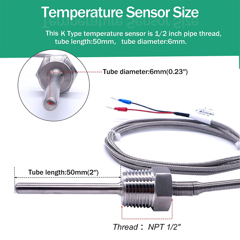 Waterproof 1/2 NPT Stainless Steel k Thermocouple Sensor Pt100 Probe ...