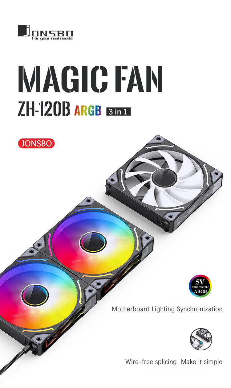 JONSBO ZH-120 3in1 ARGB Case Fan Thousand Layer Mirror Light Effect ...