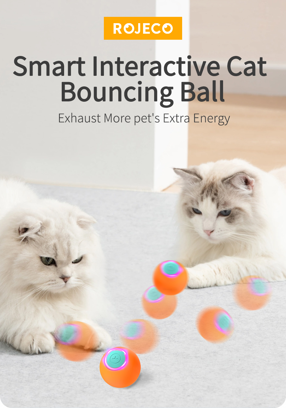 Rojeco Smart Cat Toys Interactive Automatic Bouncing Ball For Cats Pets ...
