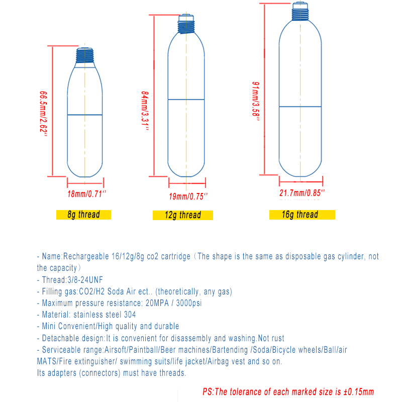 Refillable Co2 Cartridge Fast Charging kit for 8g 12g 16g Recycle Cylinder Riding Cycling Fill ...