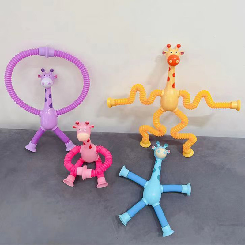 Children Suction Cup Toys Pop Tubes Stress Relief Telescopic Giraffe ...