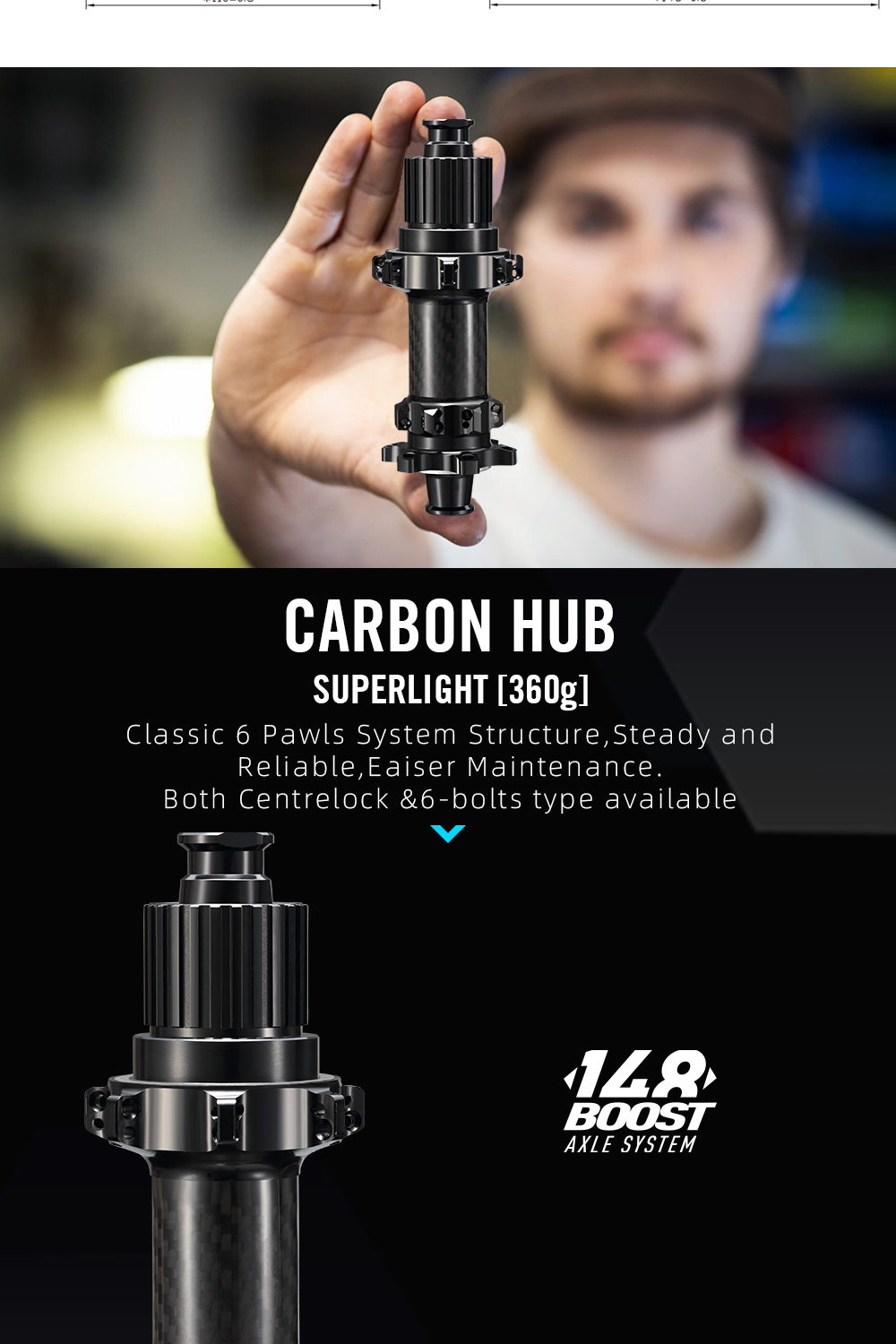 RYET MTB Bike Hub Carbon Bicycle Hub Mountain Bike Hub 6 Pawls Boost ...