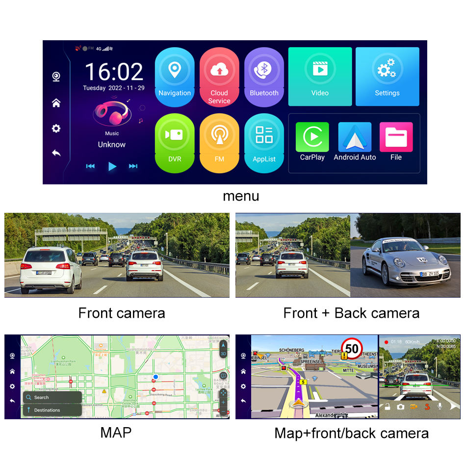 EKLEVA 10.26 Inch Carplay Android AUTO Car DVR ADAS 4G Dash Cam GPS Nav ...