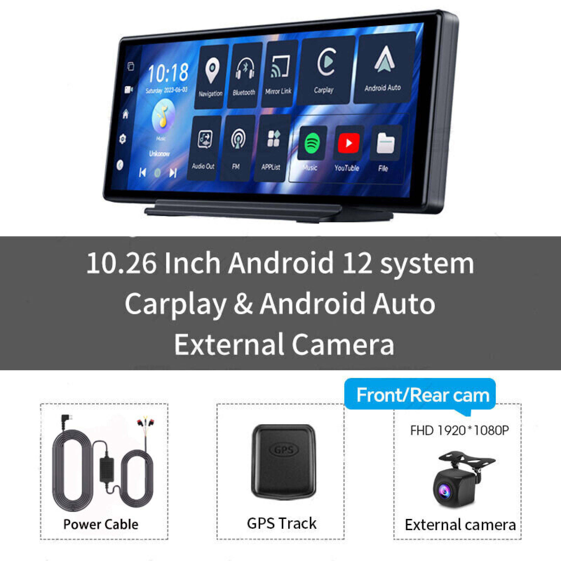 EKLEVA 10.26 Inch Carplay Android AUTO Car DVR ADAS 4G Dash Cam GPS Nav ...