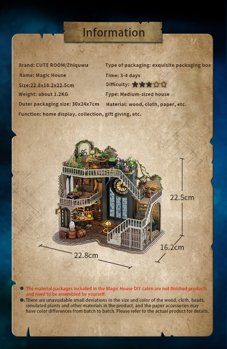 CUTEBEE Magic DollHouse 3D Miniature House Retro Magic DIY house With ...
