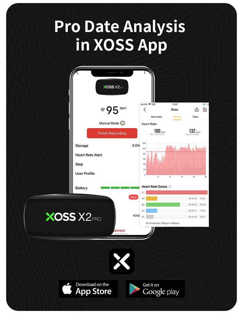 XOSS X2 Pro Heart Rate Sensor Independent Record Chest Strap HRM ...