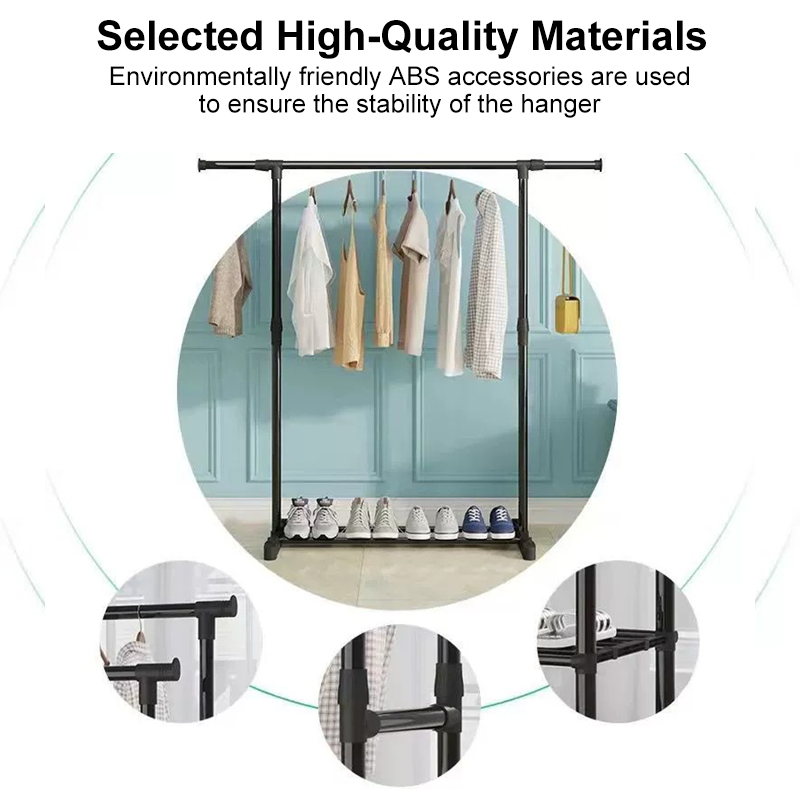 Extendable Double Pole Clothes Rack with Wheels Metal Clothes Hanger ...