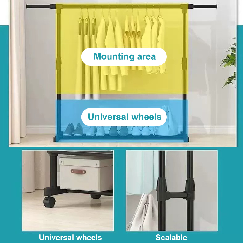 Extendable Double Pole Clothes Rack with Wheels Metal Clothes Hanger ...