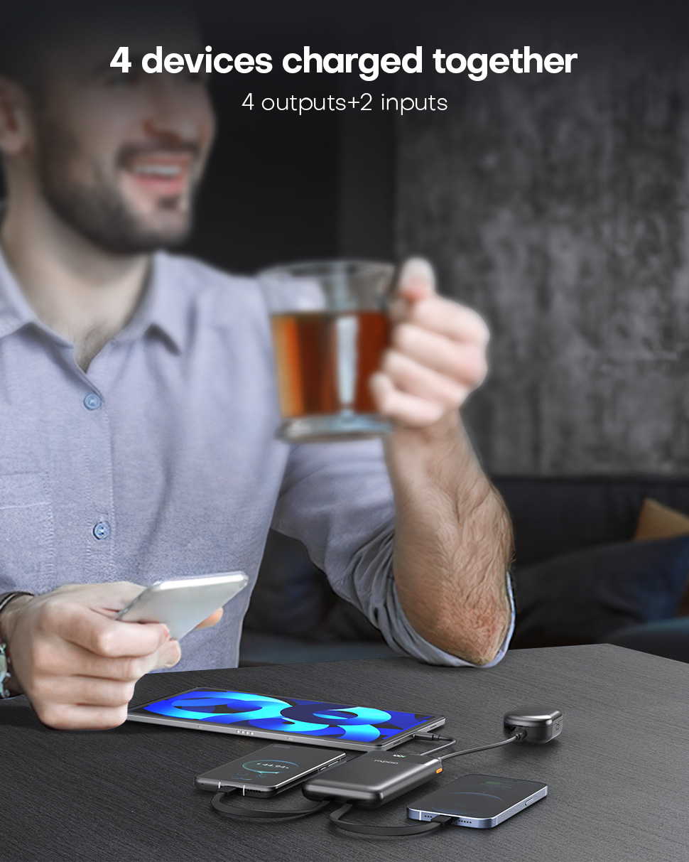 Rapoo RH10 10000mAh 12W Powerbank with Built in Cable Digital LED Display 3 Outputs for Android ...