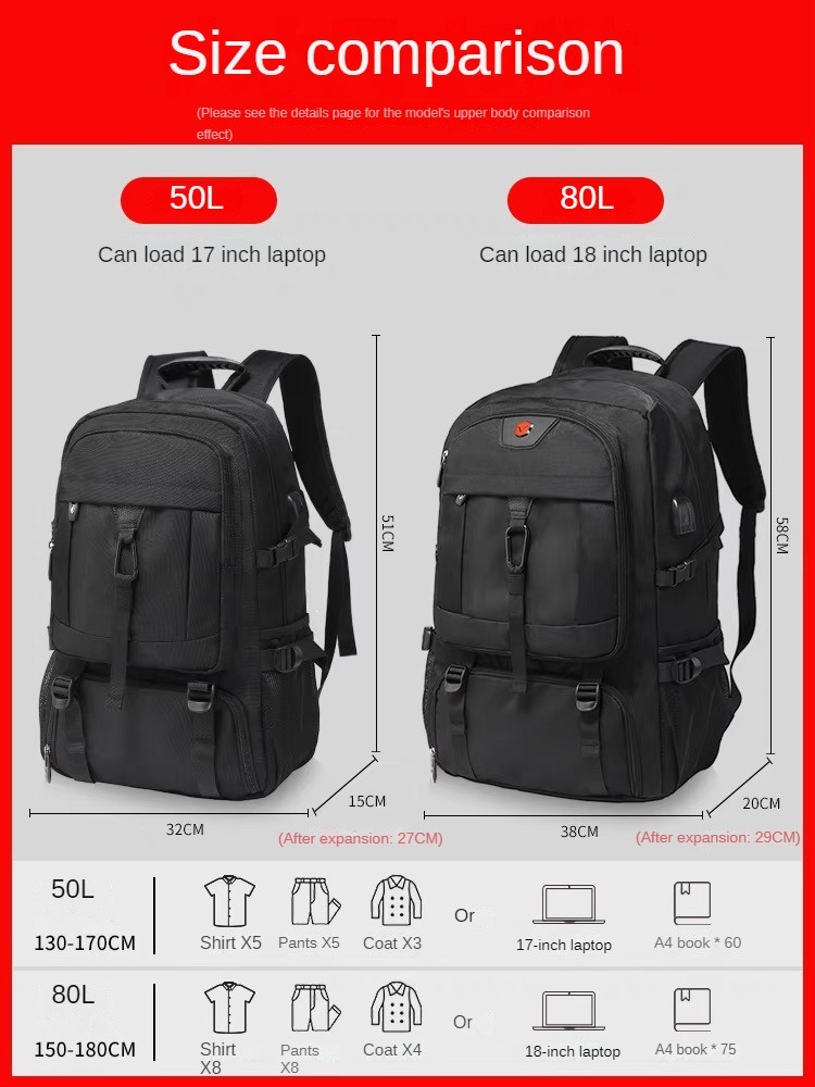 PH available 50-80L Travel Backpack expandable waterproof hiking ...