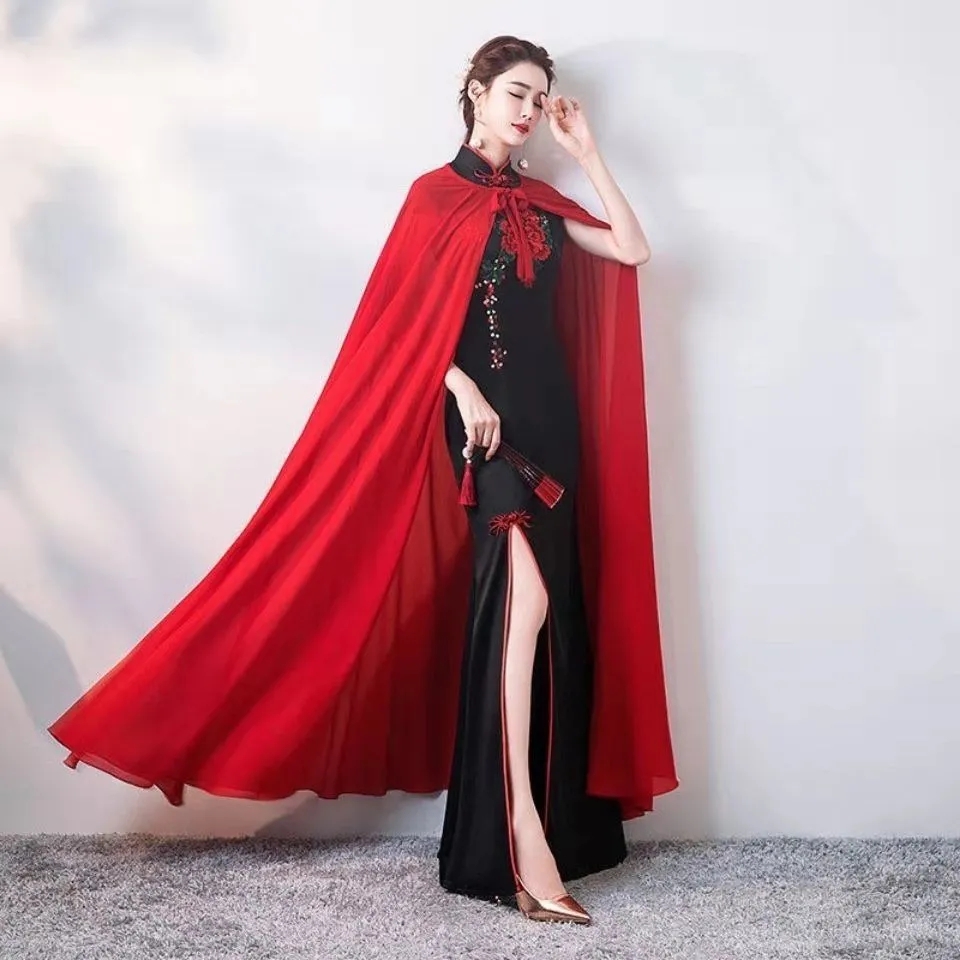 CHINA tradition hanfu cape Cloak Red Cloak Thin Shawl Women's Clothing ...